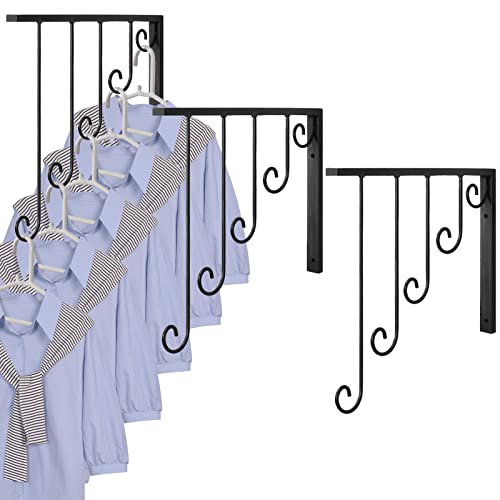 Livabber Clothing Rack Wall Mounted, Heavy Duty Metal Garment Rack for Hanging Clothes with 5 Hanging Rings, Rustic Wall Clothes Organizer for Bedroom Retail, 3 Pack (Black)