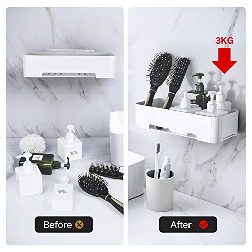 JOMOLA Shower Caddy Adhesive Bathroom Shelves Shower Shelf Caddy Wall Storage Basket Tray Bathroom Organizers Accessories Plastic, White