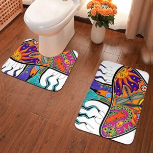 water absorbent bathroom rugs 2 piece set compatible with trippy magic mushrooms tree sun art, memory foam bathroom rugs floor mat contour toilet mat non-slip for tub shower toilet