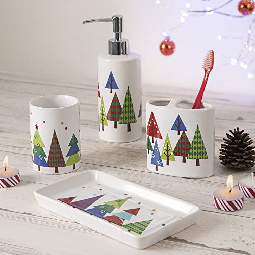 Allure Home Creation Holiday Christmas Tree 4-Piece Ceramic Bath Accessory Set