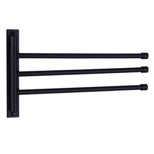 gerzwy bath towel holder swing out towel bar sus 304 stainless steel bathroom hand towel rack 3-bar folding arm swivel hanger wall mount matte black hyg03-bk