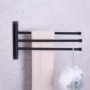 GERZWY Bath Towel Holder Swing Out Towel Bar SUS 304 Stainless Steel Bathroom Hand Towel Rack 3-Bar Folding Arm Swivel Hanger Wall Mount Matte Black HYG03-BK