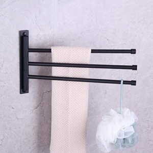 GERZWY Bath Towel Holder Swing Out Towel Bar SUS 304 Stainless Steel Bathroom Hand Towel Rack 3-Bar Folding Arm Swivel Hanger Wall Mount Matte Black HYG03-BK