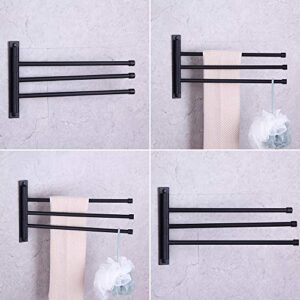 GERZWY Bath Towel Holder Swing Out Towel Bar SUS 304 Stainless Steel Bathroom Hand Towel Rack 3-Bar Folding Arm Swivel Hanger Wall Mount Matte Black HYG03-BK