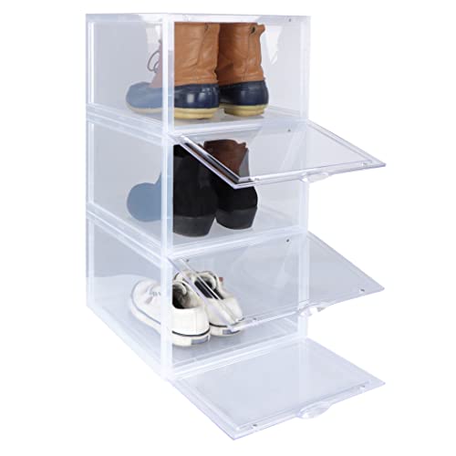 7Penn Plastic Shoe Boxes with Lids 3pk Clear and White - Shoe Storage Containers for Display - Stackable Shoe Organizer