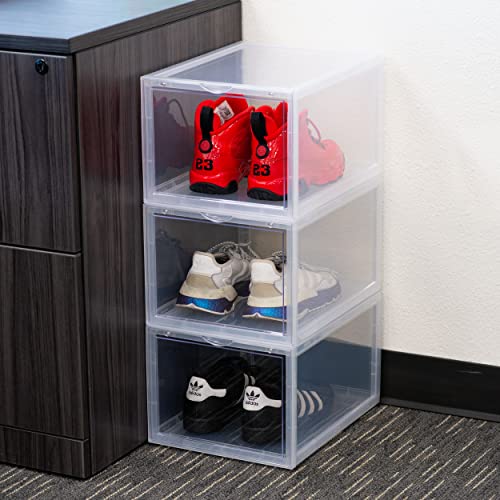 7Penn Plastic Shoe Boxes with Lids 3pk Clear and White - Shoe Storage Containers for Display - Stackable Shoe Organizer