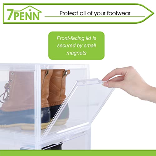 7Penn Plastic Shoe Boxes with Lids 3pk Clear and White - Shoe Storage Containers for Display - Stackable Shoe Organizer