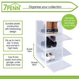 7Penn Plastic Shoe Boxes with Lids 3pk Clear and White - Shoe Storage Containers for Display - Stackable Shoe Organizer