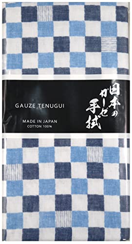 MIKURA Double Gauze Tenugui, Japanese Towel, Ichimatsu (Blue)