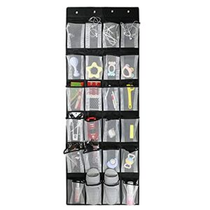 CdyBox 24 Grid Door Rear Finishing Storage Hanging with 4 Silver-plated Metal Hooks Over the Door Shoe Organizer (Black)