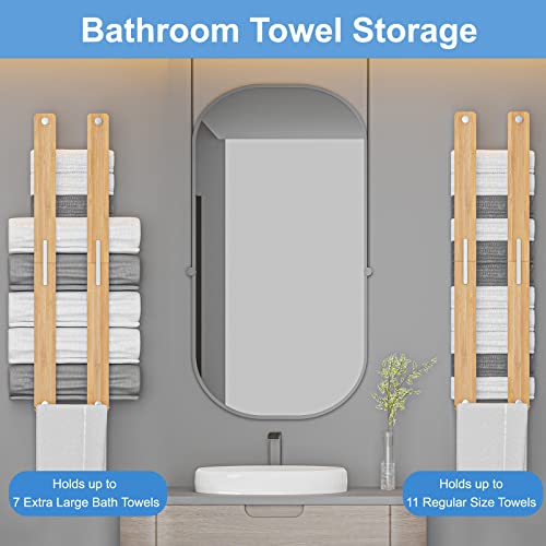 CJAID Towel Racks for Bathroom Wall Mounted, Bamboo Towel Holders with Hooks, Large Capacity Bathroom Towel Storage, Bath Towel Holder, Wall Towel Storage Rack Shelf for Rolled Towels.