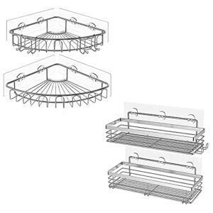 orimade 2-pack rectangle shower caddy bundle with 2-pack corner shower caddy, no drilling, stainless steel