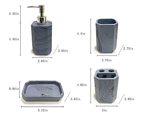 Grey Blue Mixed Black Marbling Bathroom Accessories Set, 4 Pieces Set Modern Marbling Complete Bathroom Set,Soap Dish Lotion Dispenser Tumbler Toothbrush Holder ZDMN1