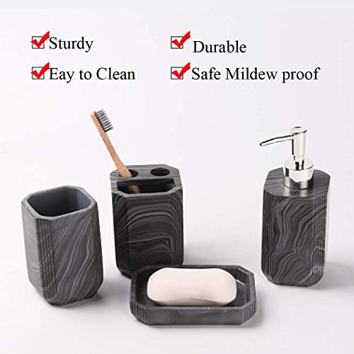 Grey Blue Mixed Black Marbling Bathroom Accessories Set, 4 Pieces Set Modern Marbling Complete Bathroom Set,Soap Dish Lotion Dispenser Tumbler Toothbrush Holder ZDMN1