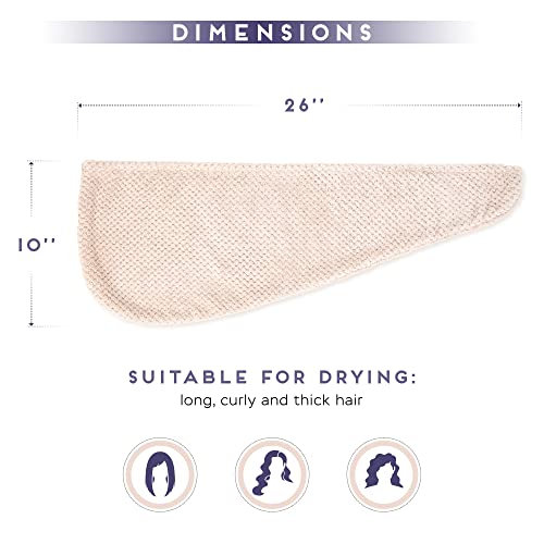 Microfiber Hair Towel for All Hair Style, 2 Pack Quick Drying Hair Turban - Perfect for Women, Men and Kids (Beige + Grey)