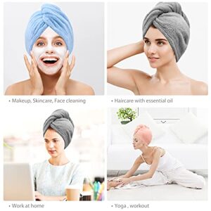 BEoffer 3 Pack Microfiber Hair Towel Wrap Super Absorbent Twist Turban for Women Fast Drying Hair Caps with Buttons for Drying Curly, Long & Thick Hair Anti Frizz(Gray+Pink+Blue)