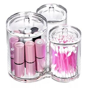 hipiwe clear acrylic cotton swab holder preminm quality round container cotton pad q-tip organize case for make up brush clear apothecary jar