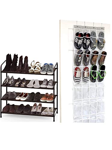 Simple Houseware 4-Tier Shoe Rack + 24 Pockets Over The Door Hanging Organizer