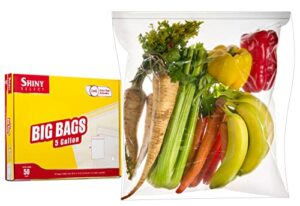 [pack of 50] extra large bags, clear plastic 5 gallon bags reclosable clear plastic zip bags resealable strong sturdy food safe for organizing, travel, shipping, packaging, storage, marinating, brining large turkey roasts, meat, fish, moving, organization