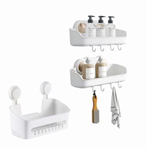 taili shower caddy suction cup 2 pack + shower shelf 1 pack drill-free bathroom caddy for shampoo, conditioner, plastic shower rack removable shower organizer