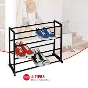 Home Basics, Black Easy Assemble Space-Saving 12 Pair Shoe Tower Multi-Purpose Storage Rack