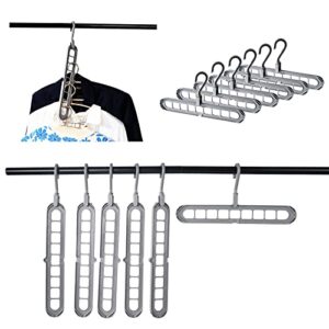 closet organizers and storage space saving hangers with 9 holes of 6 pack for closet organizer,dorm room essentials,closet storage,smart closet organization,magic space saving hanger (gray)