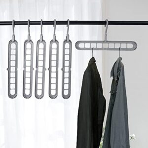 Closet Organizers and Storage Space Saving Hangers with 9 Holes of 6 Pack for Closet Organizer,Dorm Room Essentials,Closet Storage,Smart Closet Organization,Magic Space Saving Hanger (Gray)