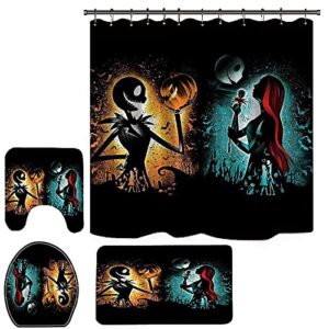 newsuyaa halloween decorations shower curtain set with non-slip rugs and bath mats,nightmare before christmas bathtub curtains with 12 hooks,waterproof bathroom decor