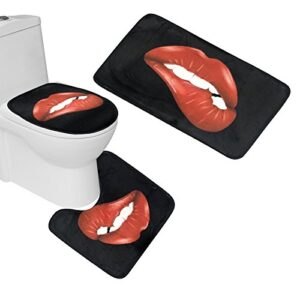 amagical sexy decor red and black bathroom decoration 3 piece bathroom mat set woman red lips print bath mat contour mat toilet cover