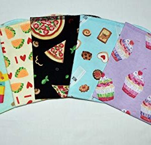 1 Ply 12x12 Inches Set of 5 Printed Flannel Paperless Towels Snack Attack