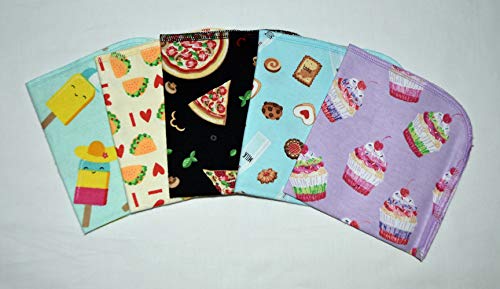 1 Ply 12x12 Inches Set of 5 Printed Flannel Paperless Towels Snack Attack