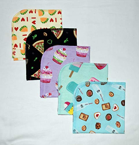 1 Ply 12x12 Inches Set of 5 Printed Flannel Paperless Towels Snack Attack