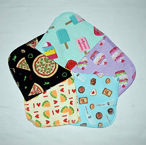 1 Ply 12x12 Inches Set of 5 Printed Flannel Paperless Towels Snack Attack