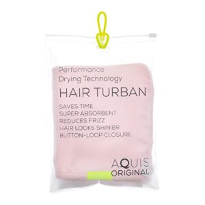 AQUIS Hair Wrap, Water-Wicking Microfiber Towel, Dries Hair 50% Faster, Button-Loop Closure, Hands Free Drying, Soft Pink