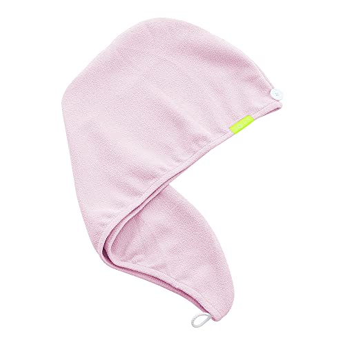 AQUIS Hair Wrap, Water-Wicking Microfiber Towel, Dries Hair 50% Faster, Button-Loop Closure, Hands Free Drying, Soft Pink