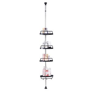 baoyouni 4-tier shower corner caddy tension pole adjustable bathroom shelf floor to ceiling storage rack organizer holder - no drilling - black