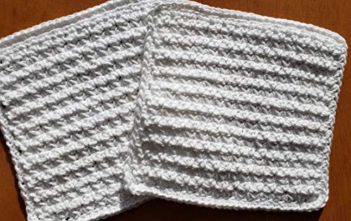 Handmade crochet washcloth, dishcloth * thick and dense *100% cotton set of 2, size 7.5 inches (White)