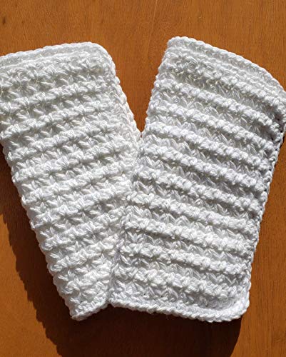 Handmade crochet washcloth, dishcloth * thick and dense *100% cotton set of 2, size 7.5 inches (White)