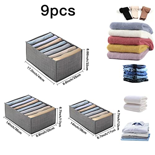 LIEEDRSF 9 PCS Wardrobe Clothes Organizer 7 Grids + 9 Grids/Washable Drawer Organizer Clothes/Clothes Organizer for Folded Clothes/Jeans Organizer for Closet/Clothes Storage Organizer