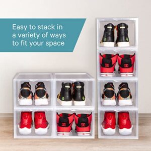 Dionyssa Shoe Storage Large Box -Set of 2 Drop Clear Front Door Shoe Organizer Stackable Display Case- Magnetic Front lids Plastic Container, easy to Assemble-Perfect for Sneakers up to men's size 13 and high-heels. Great closet shoe organizer.