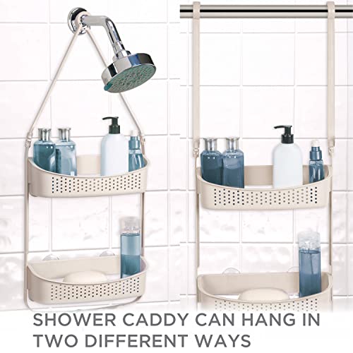 Bath Bliss 2 Way Convertible Bathroom Shower Caddy | Adjustable Mounting Arms | Loofah & Razor Hooks | Storage & Organization | Rust Resistant | Large and Small Bottles | Cashmere