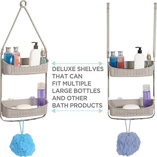 Bath Bliss 2 Way Convertible Bathroom Shower Caddy | Adjustable Mounting Arms | Loofah & Razor Hooks | Storage & Organization | Rust Resistant | Large and Small Bottles | Cashmere