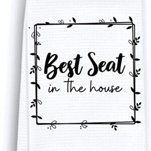 Peaces of Joy Best Seat in The House Funny Hand Towel Sayings for Bathroom, Rustic Cute Dish Kitchen Fingertip Towels for Home, Decorative Farmhouse Bath Sign