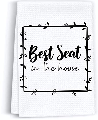 Peaces of Joy Best Seat in The House Funny Hand Towel Sayings for Bathroom, Rustic Cute Dish Kitchen Fingertip Towels for Home, Decorative Farmhouse Bath Sign