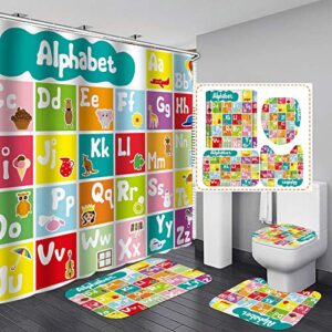 Apqdw Alphabet Shower Curtain Set for Bathroom, Alphabet Bathroom Sets with Shower Curtain and Rugs, Kids ABC Educational Learning Shower Curtain 72x72 Inches (Alphabet)