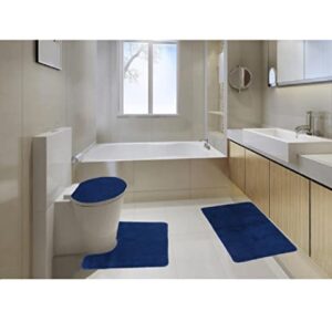 3 Piece Luxury Acrylic Bath Rugs Set Large 18"x"30 Contour Mat 18"x18" and Lid. (Navy Blue)