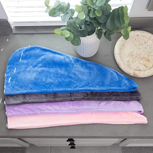 PIPIZ 4 Pack Microfiber Hair Towel Wrap for Women,Super Absorbent Hair Drying Towels, Anti-Frizz Hair Turban Towel for Long Wet Hair Blue