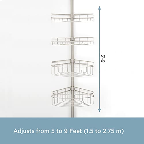 Kenney KN61519 4-Tier Spring Tension Shower Corner Pole Caddy with Razor Holder, Satin Nickel