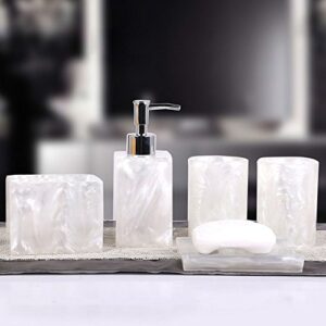 Resin Soap Dish, Soap Dispenser, Toothbrush Holder & Tumbler Bathroom Accessory 5 Piece Set (White)