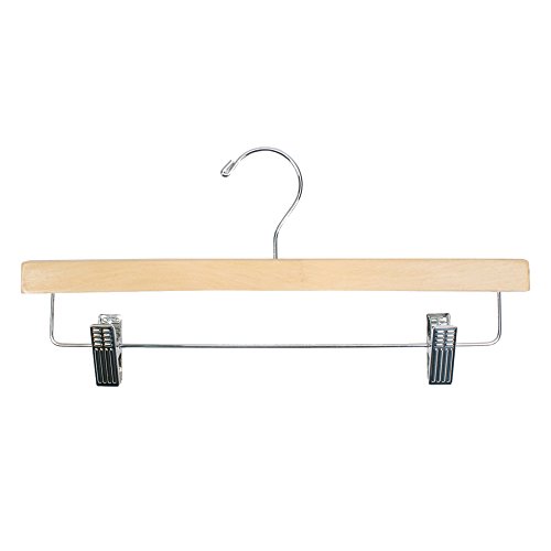 NAHANCO 6214RCCH 14” Wooden Pant Skirt Hanger with Chrome Hook and Clips, Natural (Pack of 100)